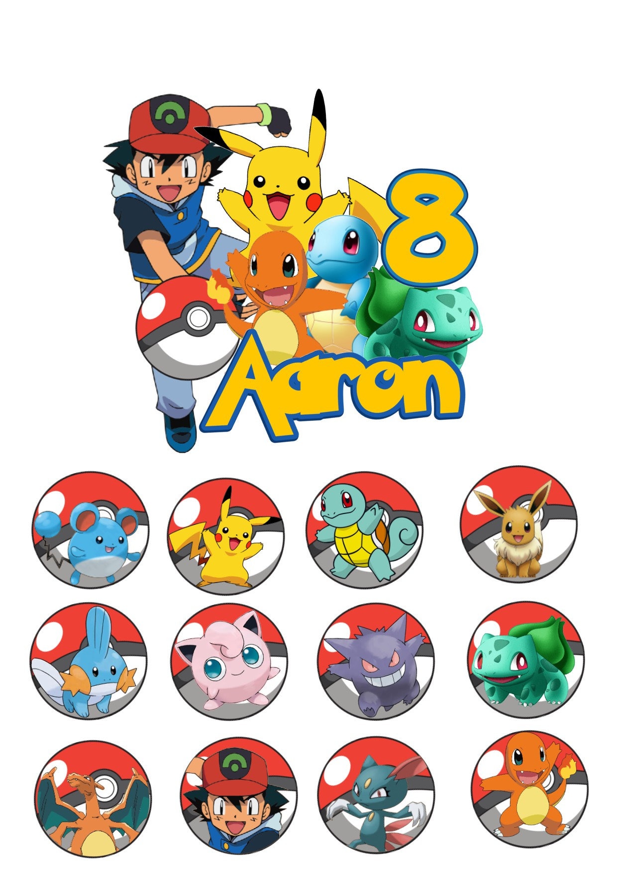 Custom Pokemon Party Cake/12 Cup Cake Toppers Party Decor - Etsy