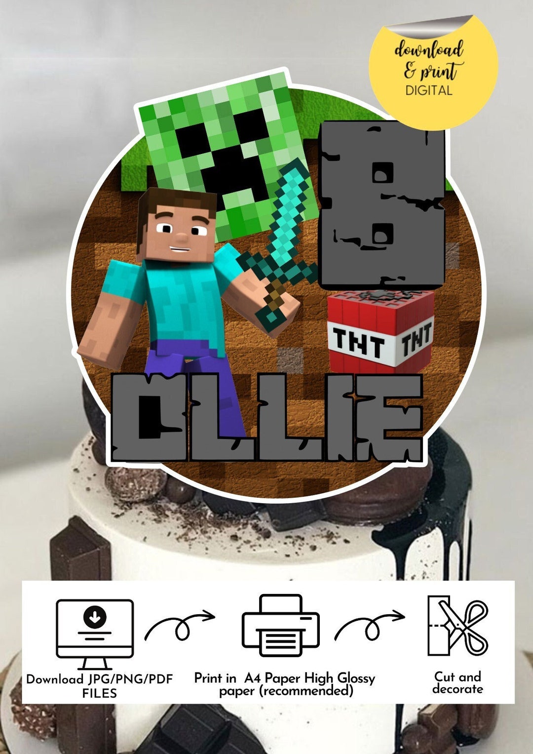 Custom MINECRAFTER Cake Topper12 Cupcake Toppers DIGITAL DOWNLOAD ...