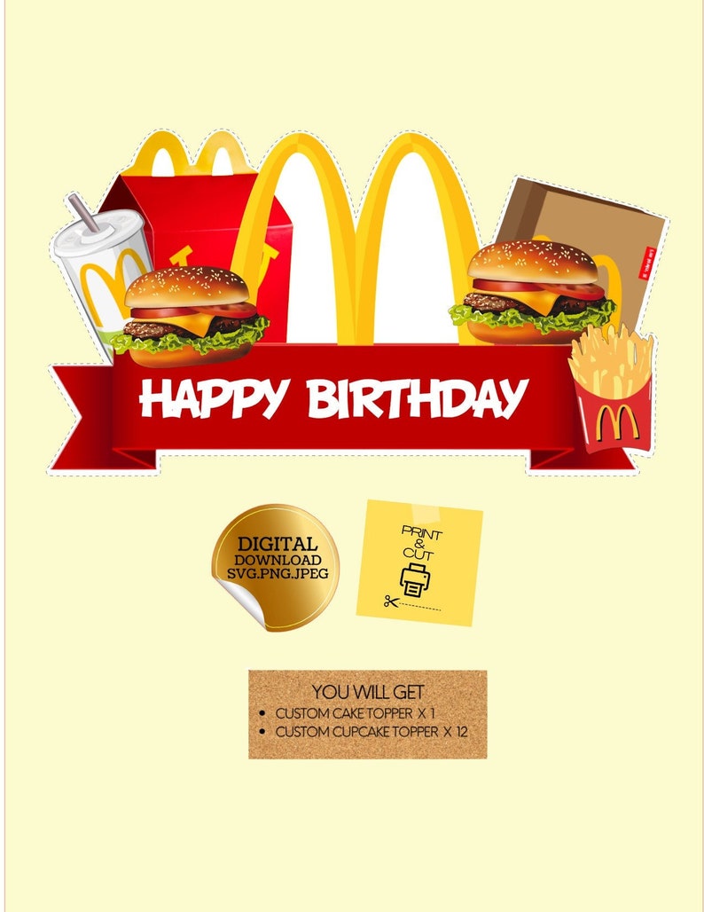 Print and Cut Mcdonald Cake Topper and 12 Cake Toppers Instant - Etsy