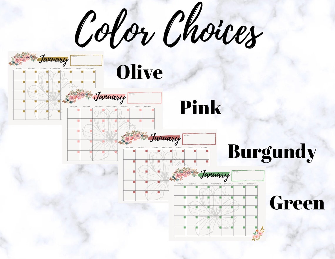 Printable Blank Monthly Calendar, January to December, PDF Instant ...