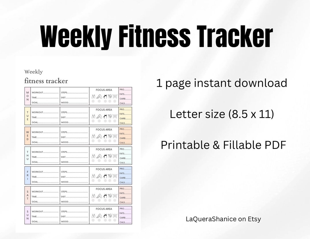 Weekly Fitness Tracker Instant Download PDF - Etsy