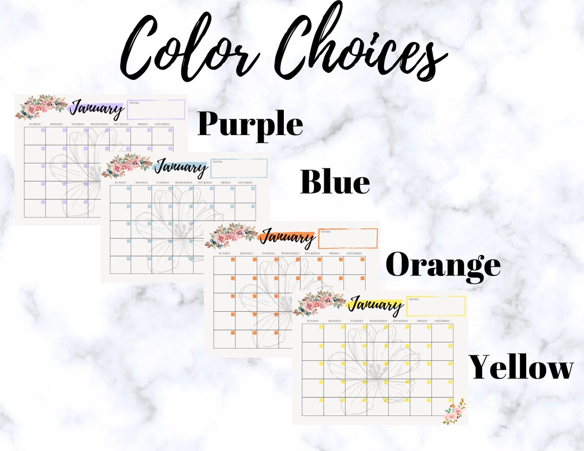 Printable Blank Monthly Calendar, January to December, PDF Instant ...