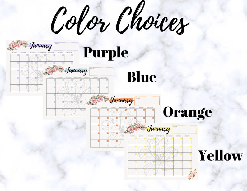 Printable Blank Monthly Calendar, January to December, PDF Instant ...