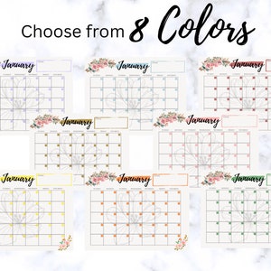 Printable Blank Monthly Calendar, January to December, PDF Instant ...