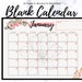 Printable Blank Monthly Calendar, January to December, PDF Instant ...