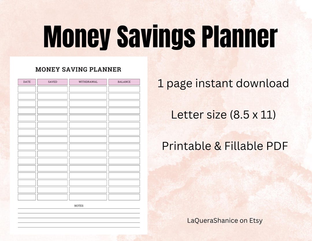 Money Savings Planner - Instant Download - PDF - Etsy