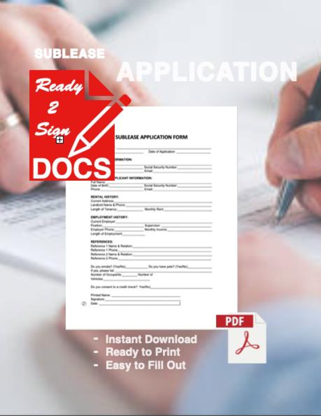 Sublease Application - Ready to Print, Ready to Sign, Easy to Fill Out ...