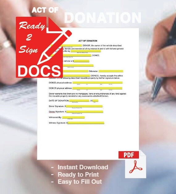 Act of Donation DMV Ready to Print Ready to Sign Easy to - Etsy
