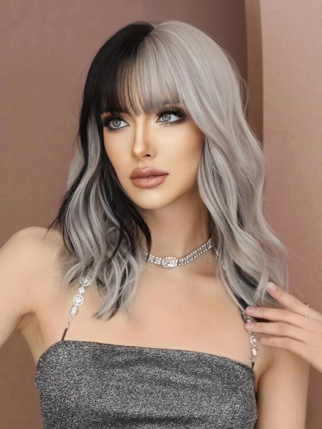 Women Silver Gray Gradient Wig Mid Length Curly Synthetic Wigs - Etsy