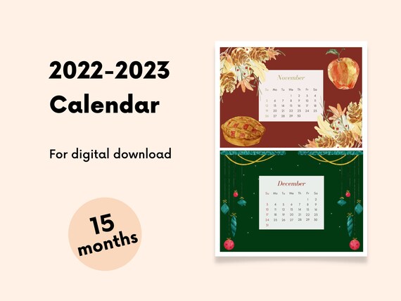 2022-2023 Downloadable 15-month Calendar - Etsy