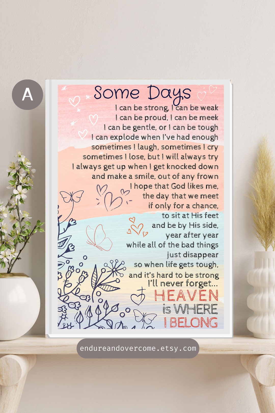 Christian Faith Wall Art Poster, Heaven is Where I Belong, Spirit, Home ...