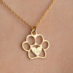 Handmade Dog Paw Gold Name Necklace Your Dog Name Necklace Handmade ...