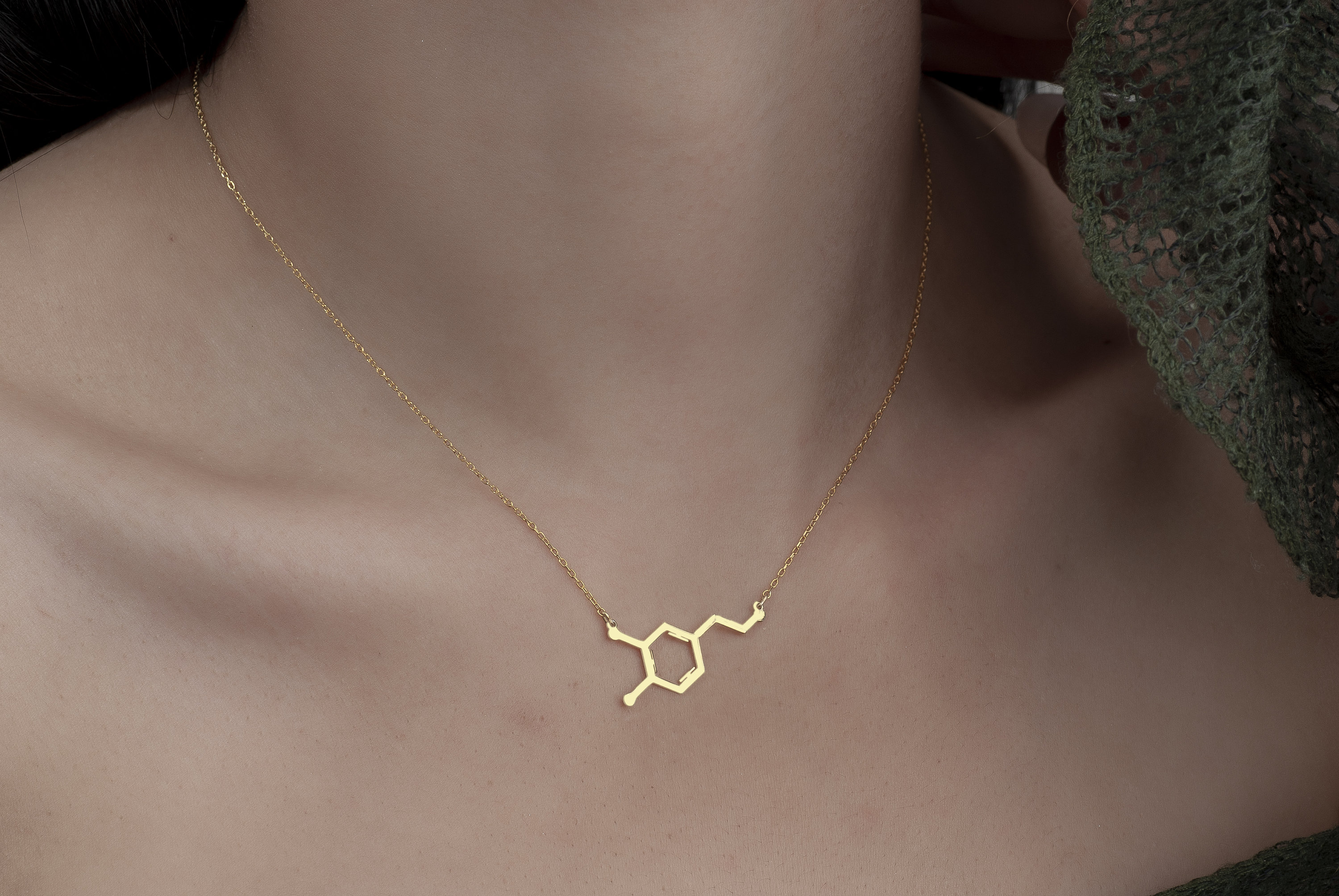 14K Solid Gold Dopamine Necklace Symbol of Joy Handmade Gifts for Chemists Positive Energy ...