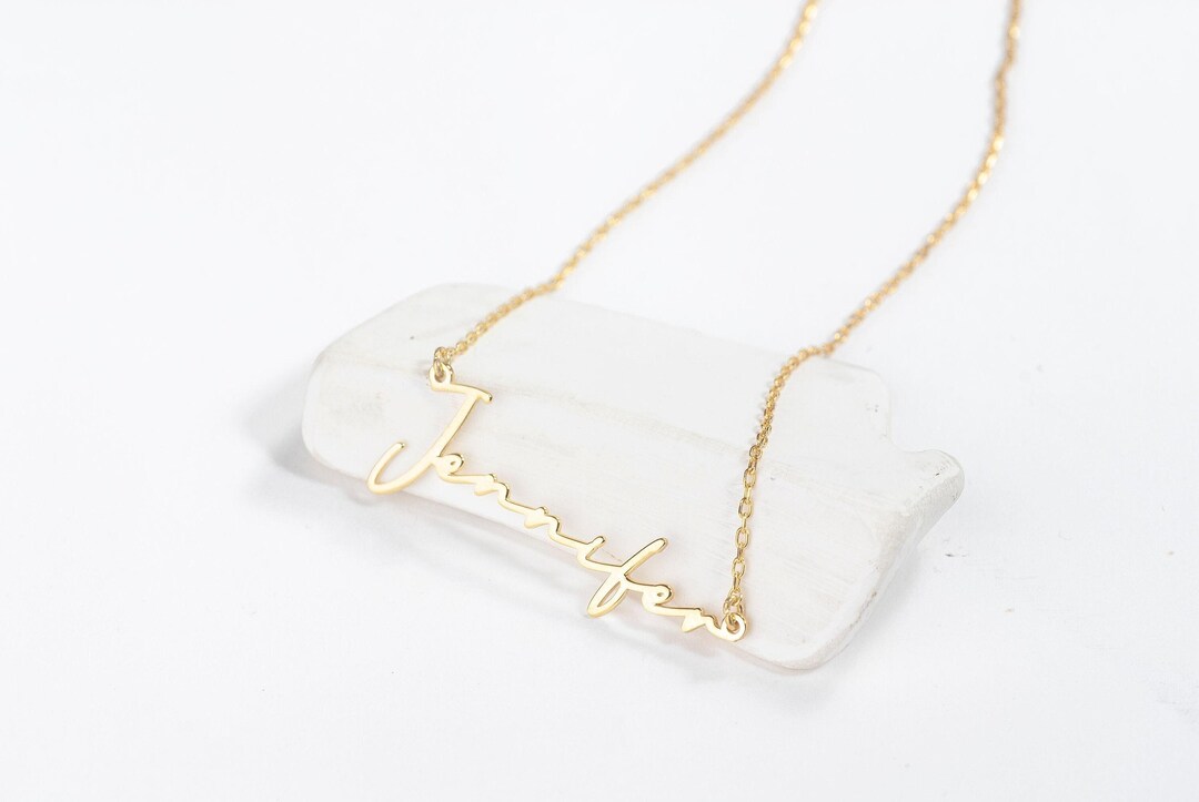 Handmade 14K Solid Gold Dainty Signature Name Necklace • Cursive ...