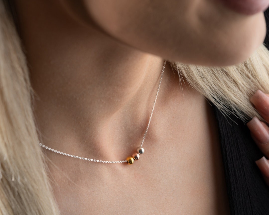 Tiny Bead Gold Necklace Multiple Bead Necklace Delicate Beaded Pendant ...