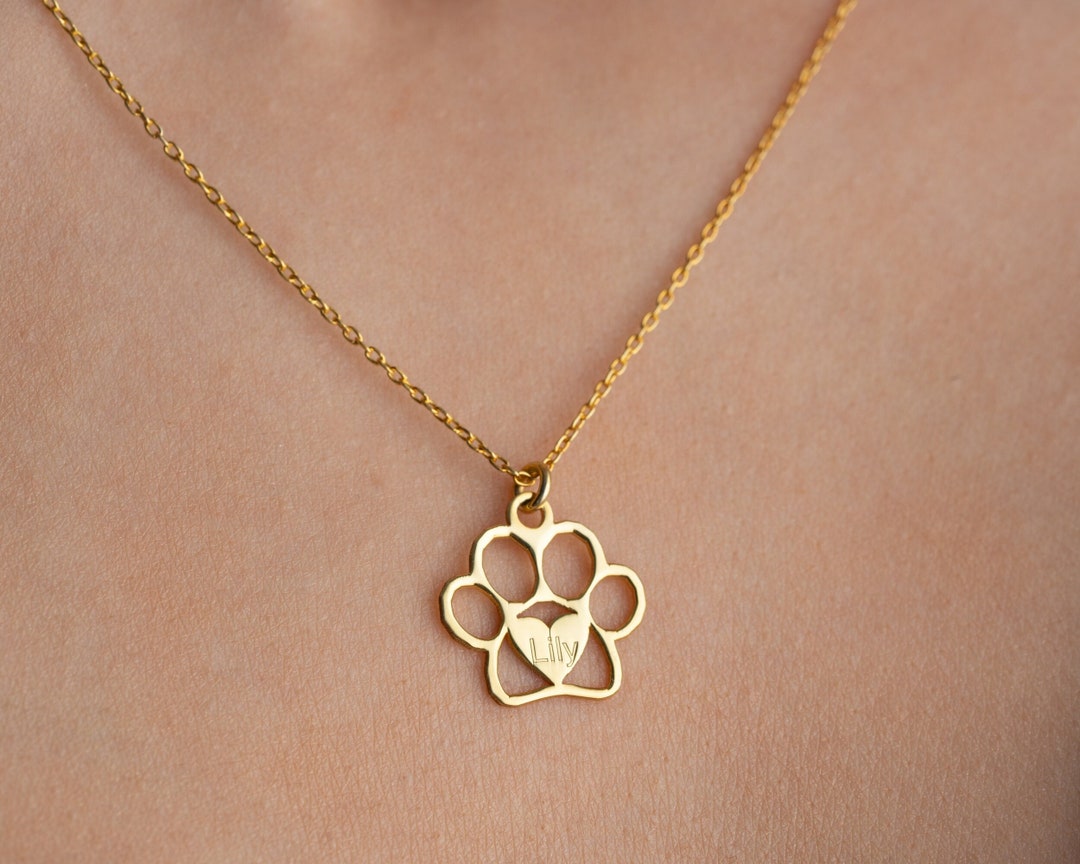 Handmade Dog Paw Gold Name Necklace Your Dog Name Necklace Handmade ...