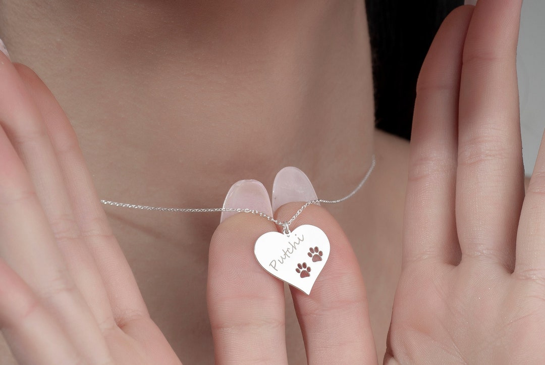 Dog Paw Necklace With Name Paw Print Necklace With Name Heart Paw ...