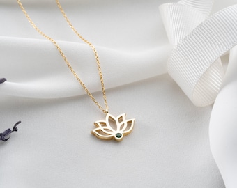 925 Sterling Silver Lotus Necklace With Birthstone Charms 925 Sterling Silver Lotus Necklace With Birthstone Charms