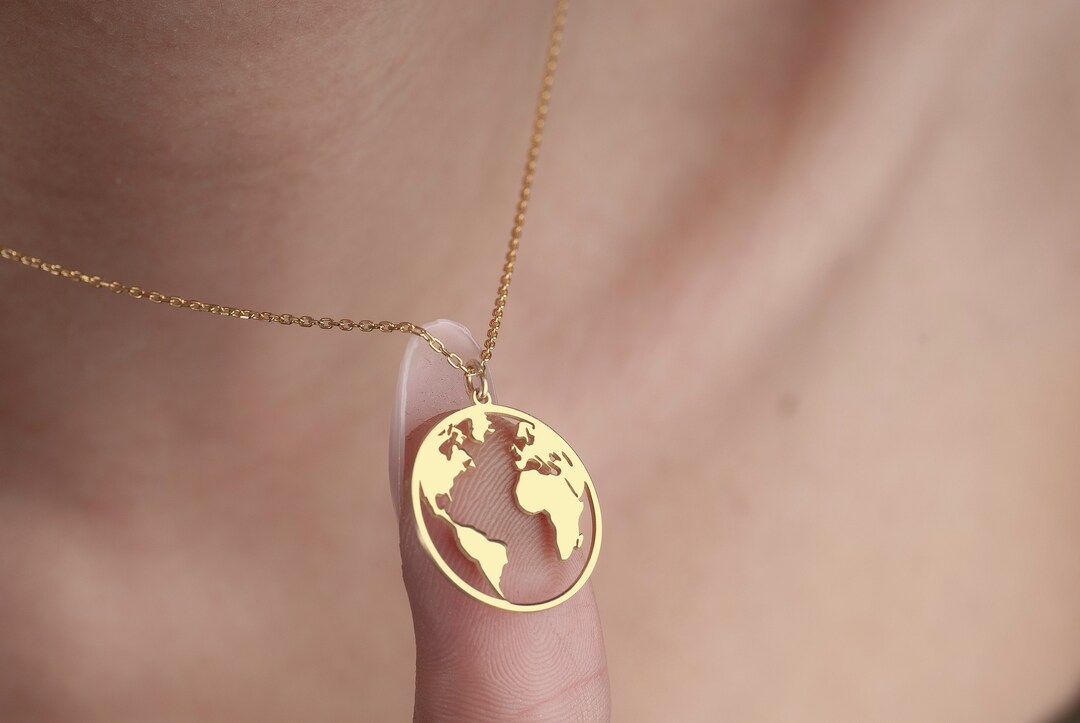 Dainty Earth Gold Necklace Planet Earth Necklace Mother Earth Pendant ...