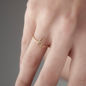 100% Handmade Handwriting Initial Letter Gold Ring Personalized Dainty ...