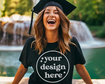 Black Bella Canvas 3001 Mockup, Graduation T-shirt Mockup, Grad ...