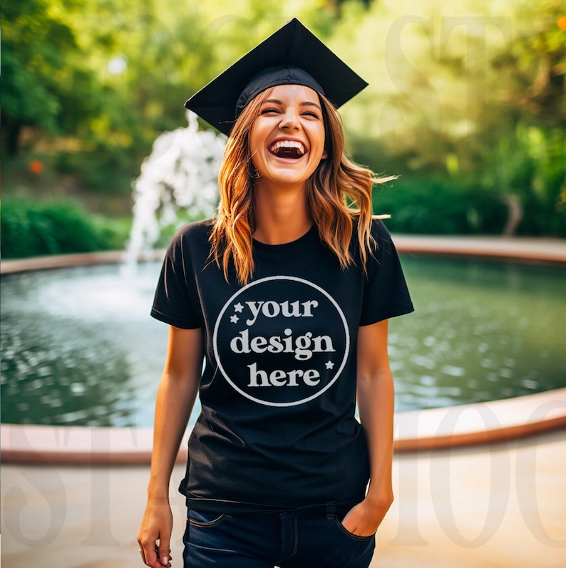 Black Bella Canvas 3001 Mockup, Graduation T-shirt Mockup, Grad ...