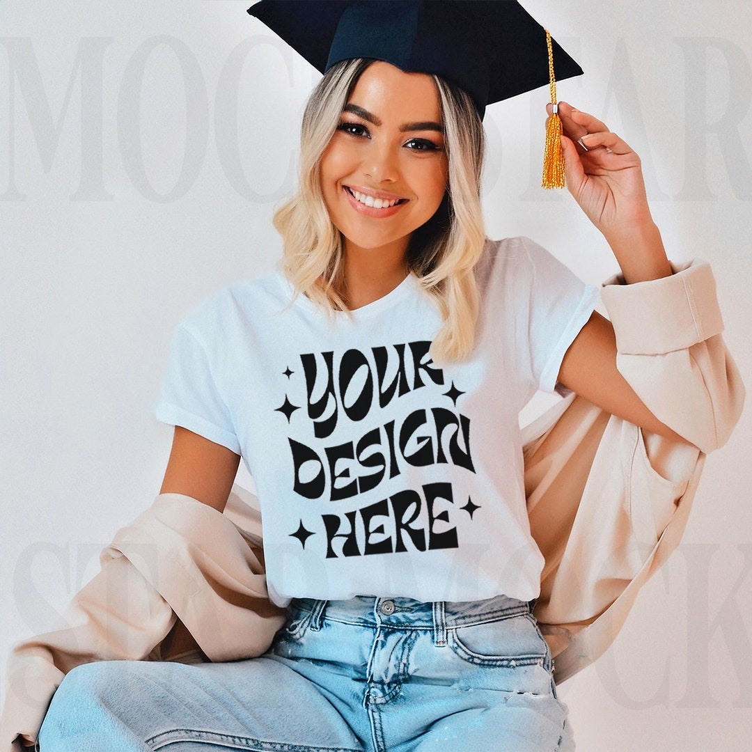 White Bella Canvas 3001 Mockup, Graduation T-shirt Mockup, Grad ...