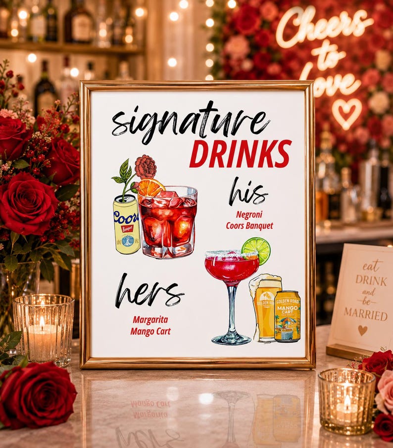 Signature Drinks Sign Template | Editable Canva Wedding Sign | His ...