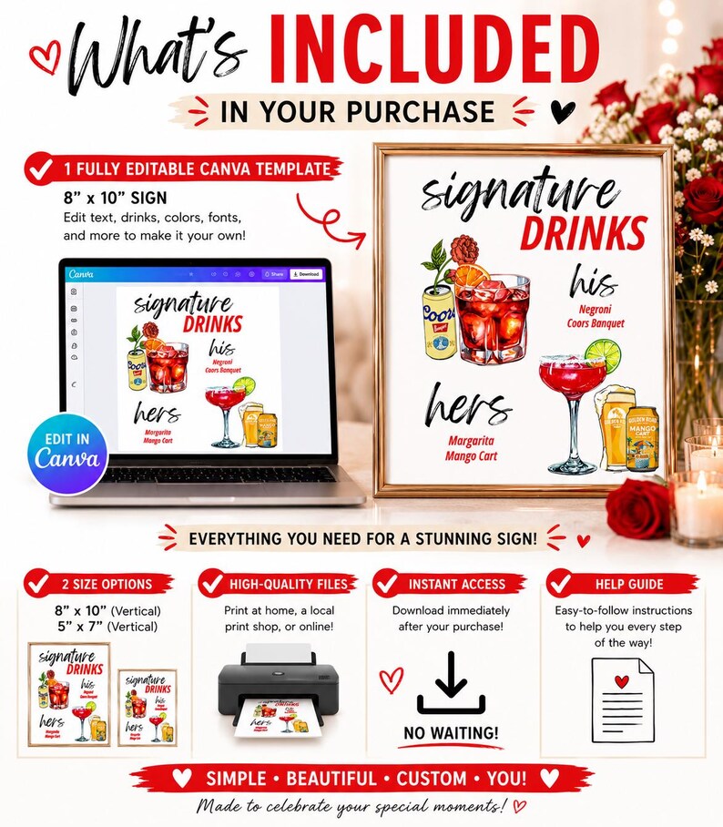 Signature Drinks Sign Template | Editable Canva Wedding Sign | His ...