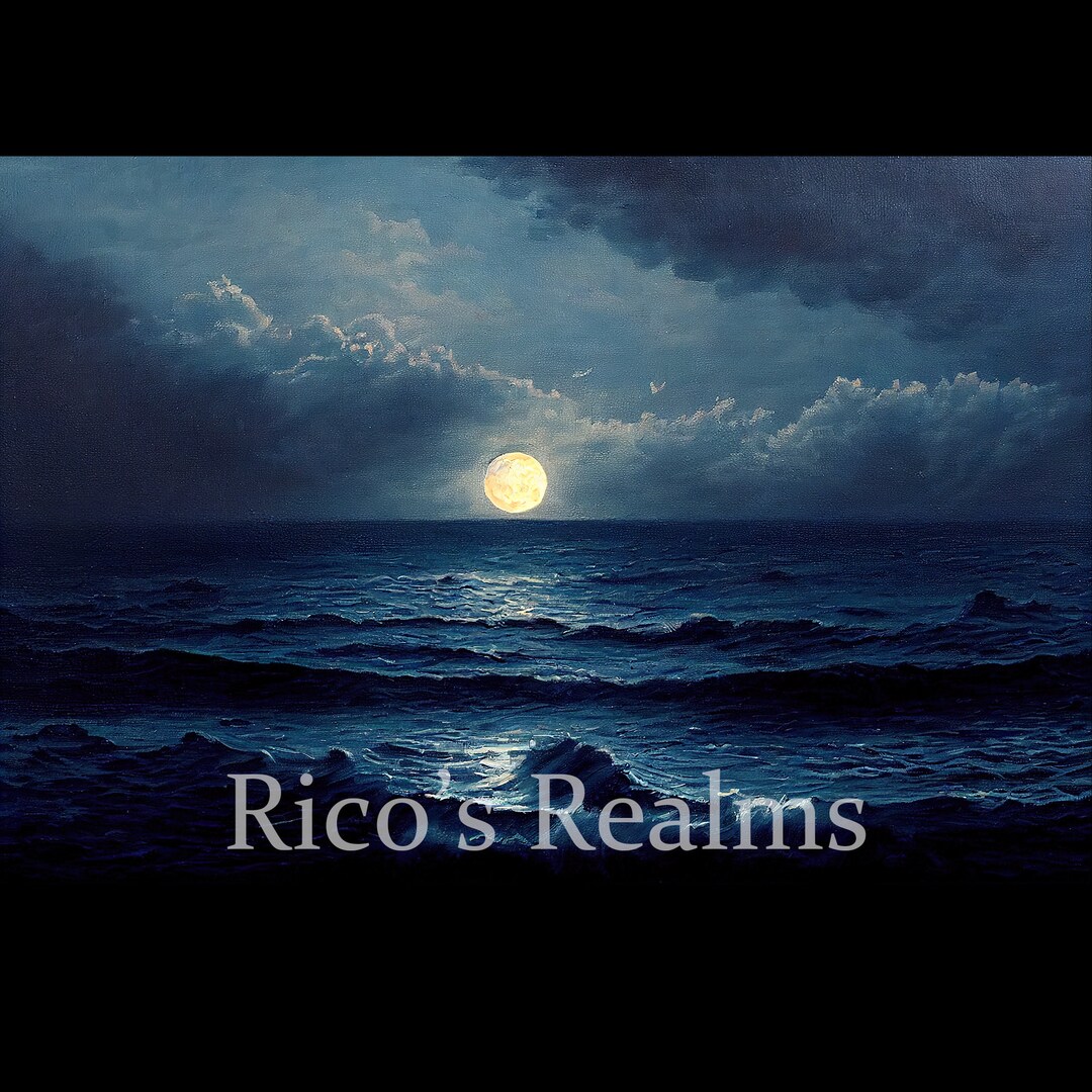Tide Loves the Moon, Canvas Texture, Beach Waves, Night Ocean View ...