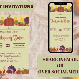 Editable Thanksgiving Invitation Digital Download FREE Matching Place ...