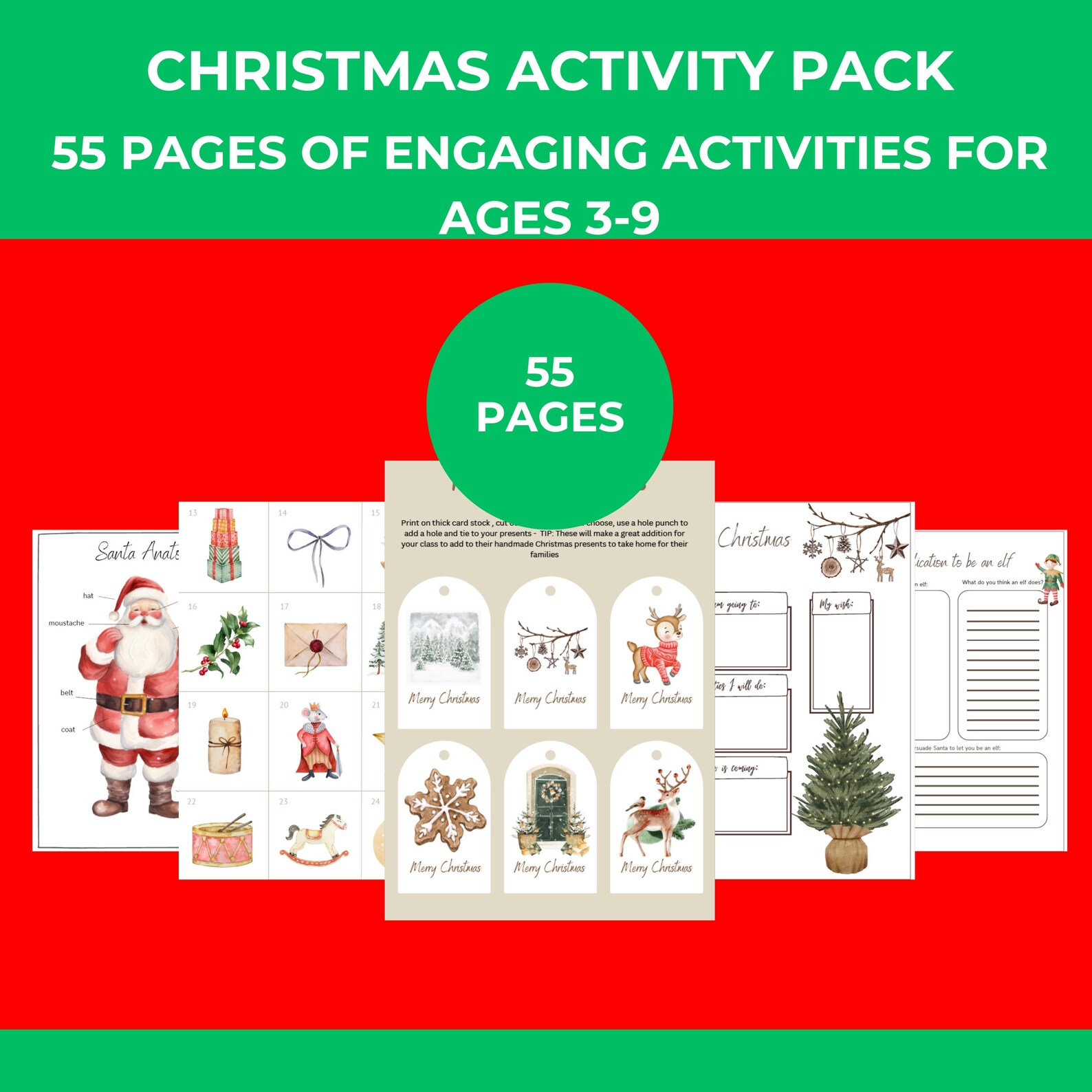 Christmas Activity Pack for Kids, Printable Holiday Worksheets, Fun ...