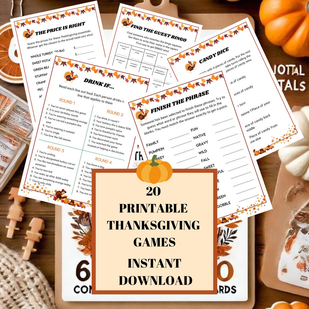 Thanksgiving Party Games Bundle: Printable Fall Activities, Digital ...