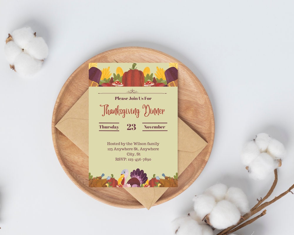 Editable Thanksgiving Invitation Digital Download FREE Matching Place ...