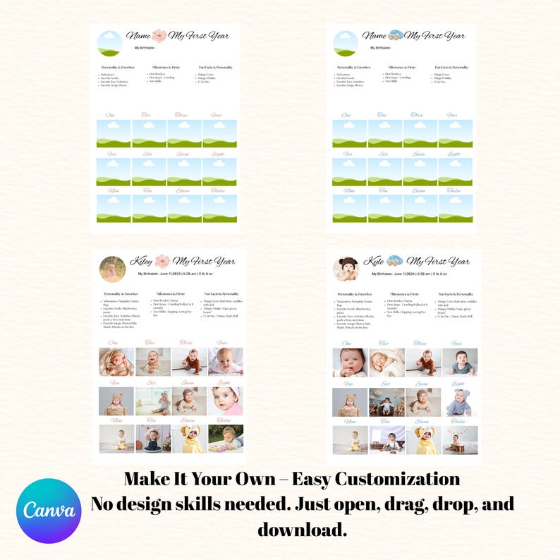 Editable Baby Milestone Chart Template: Boy Car & Girl Floral Designs ...