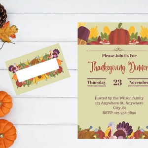 Editable Thanksgiving Invitation Digital Download FREE Matching Place ...