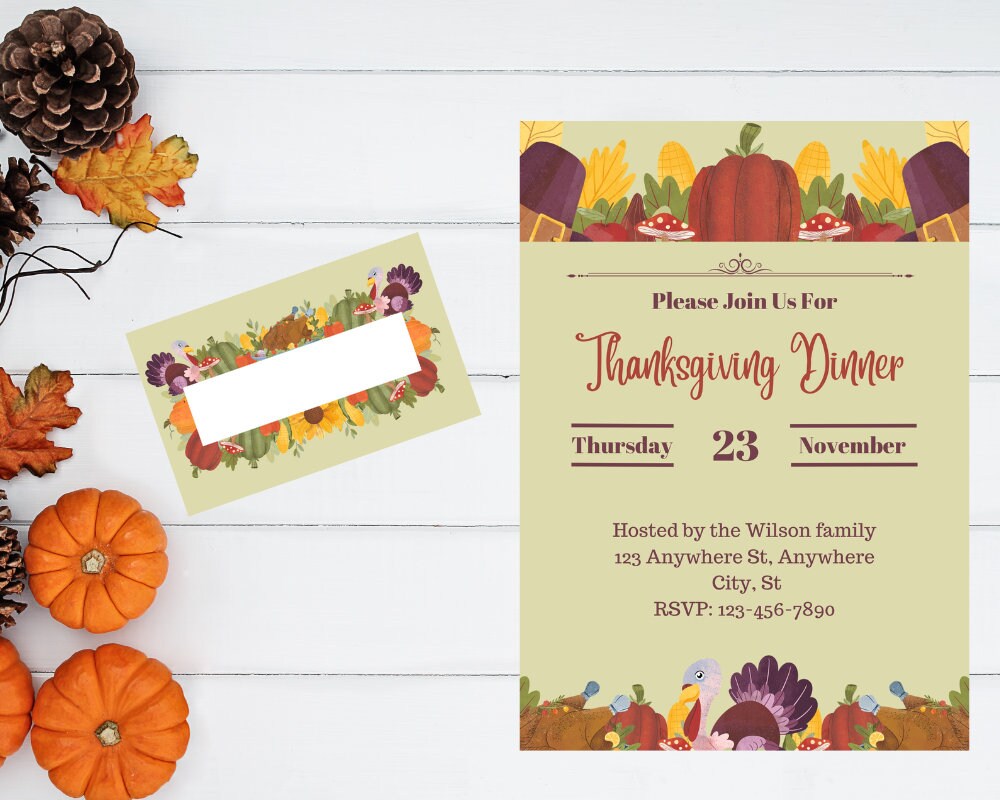 Editable Thanksgiving Invitation Digital Download FREE Matching Place ...