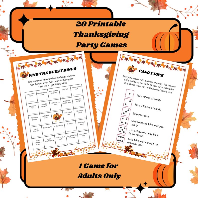 Thanksgiving Party Games Bundle: Printable Fall Activities, Digital ...