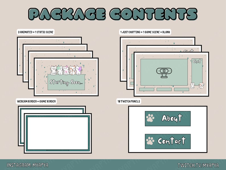 Cats Theme Animated Scenes Overlay Package for Twitch, Aesthetic Cute ...