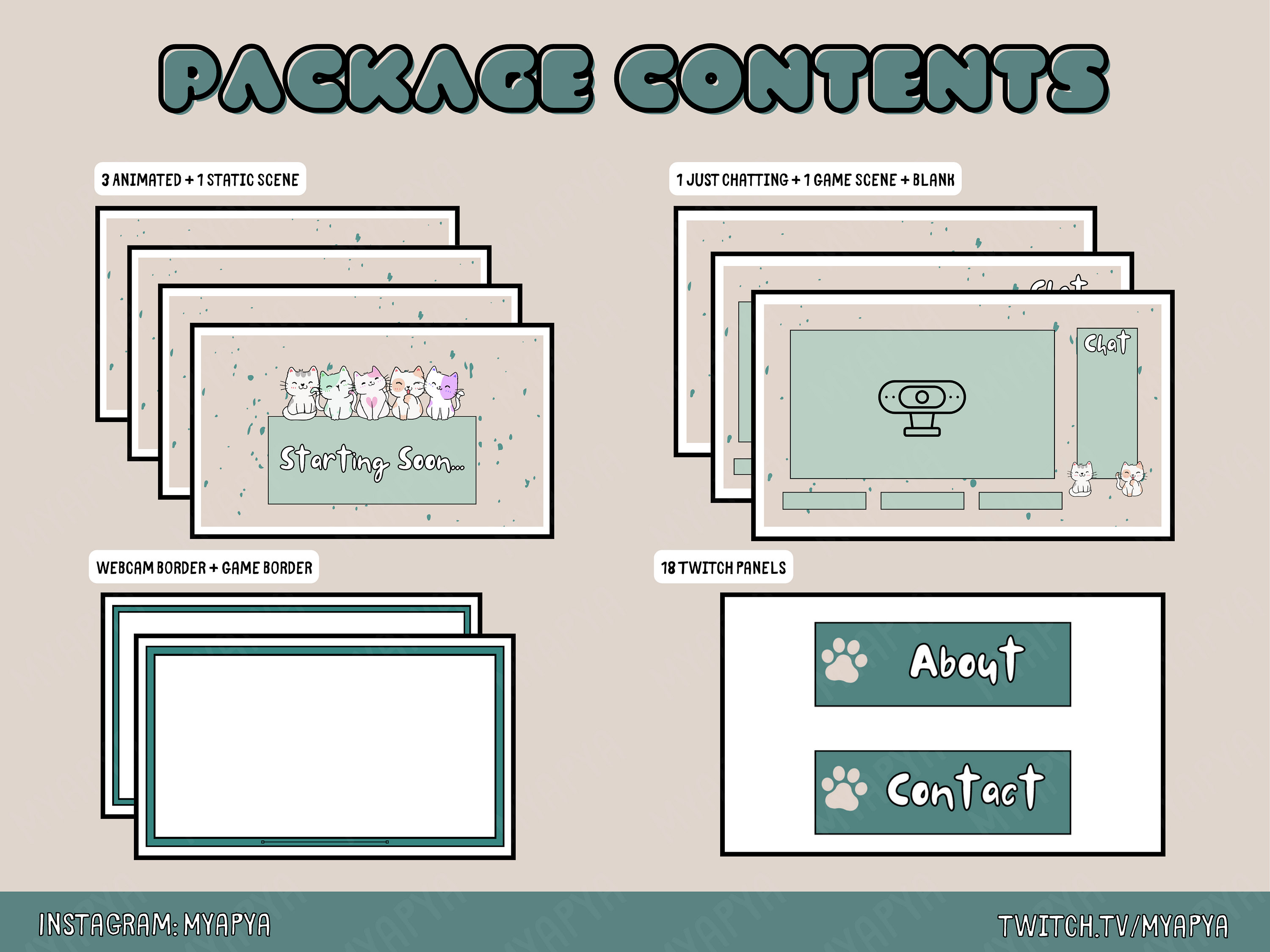 Cats Theme Animated Scenes Overlay Package for Twitch, Aesthetic Cute ...
