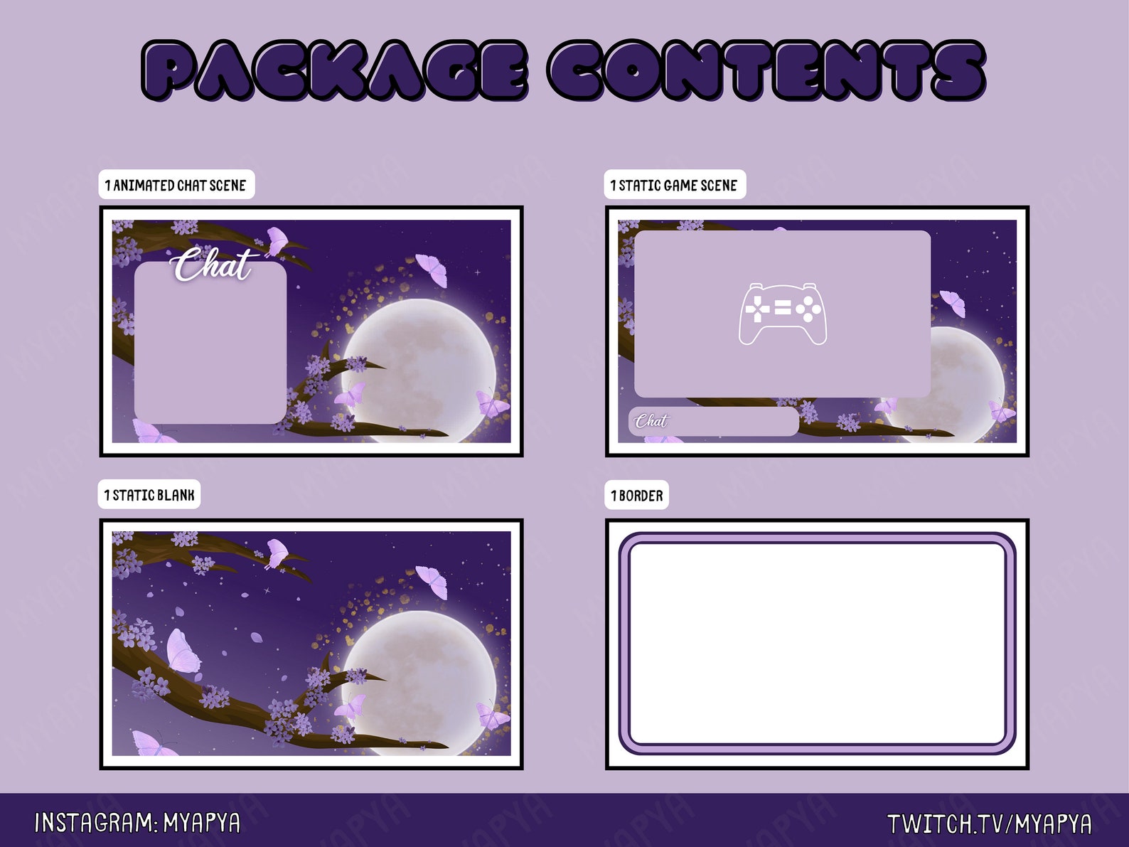 Vtuber Moon Butterfly Animated Scene Overlay Package Add-on for Twitch ...