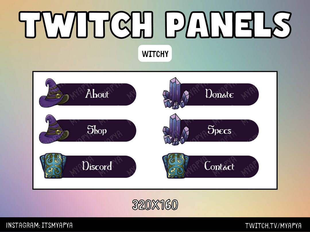 Witch Twitch Panels Package | Emojis | Emotes | Channel Art - Cute ...