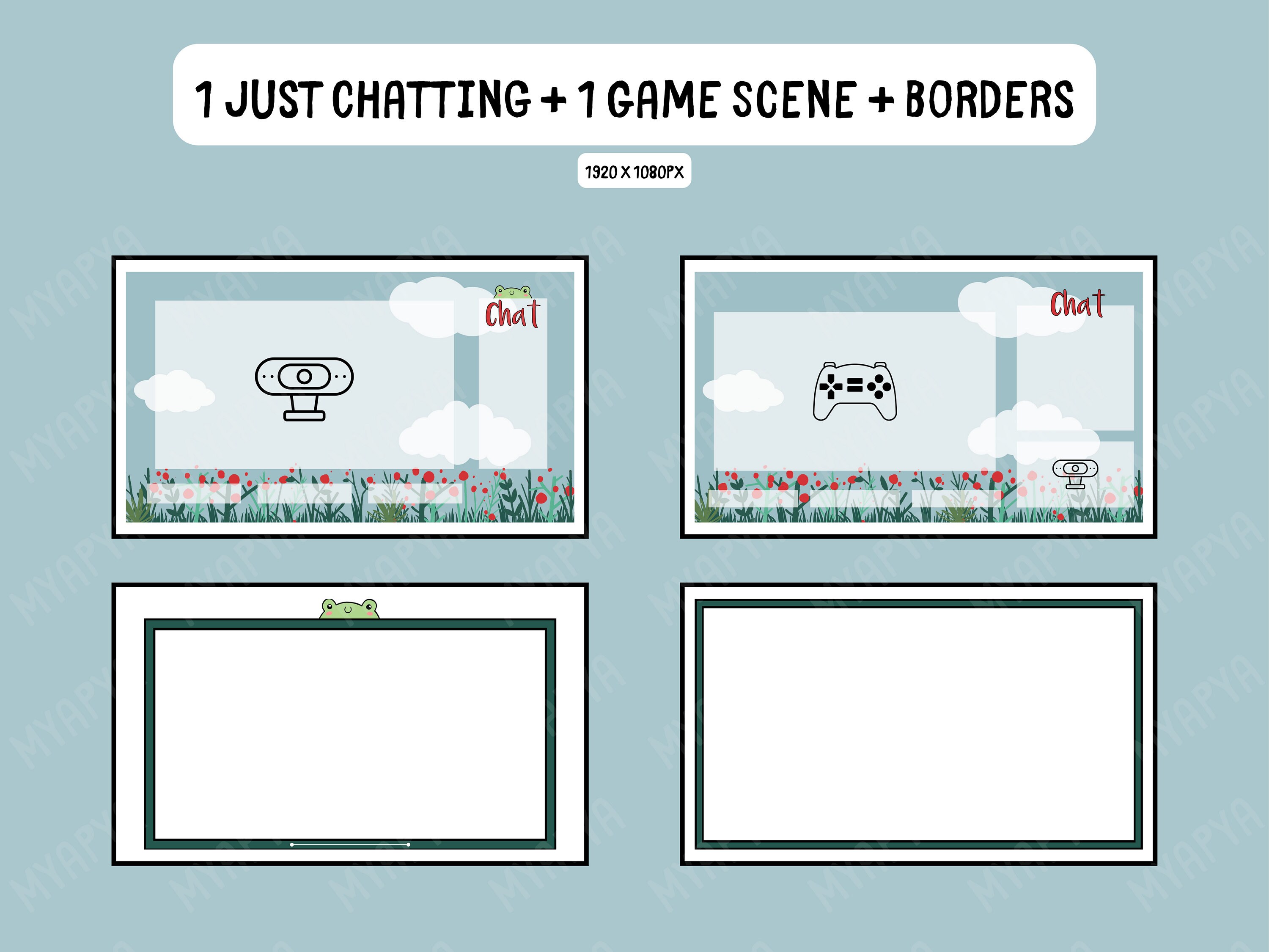 Frog Animated Twitch Scene Overlay Package, Aesthetic Setup Green ...