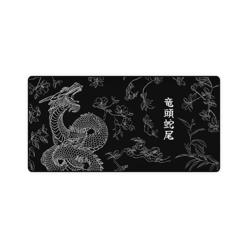 Japanese Dragon XXL Mouse Mat / Black and White / Dragon / Black Floral ...