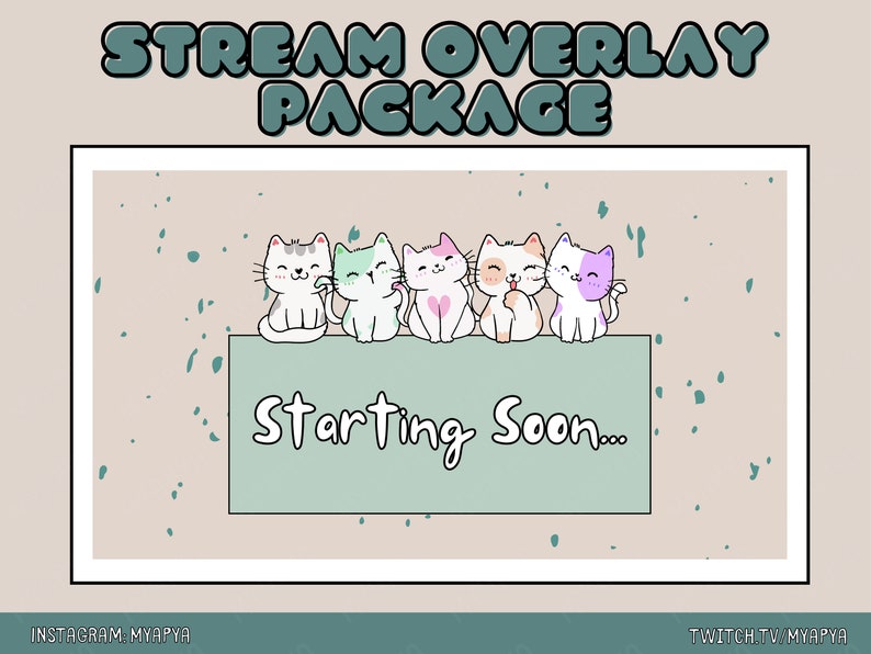 Cats Theme Animated Scenes Overlay Package for Twitch, Aesthetic Cute ...