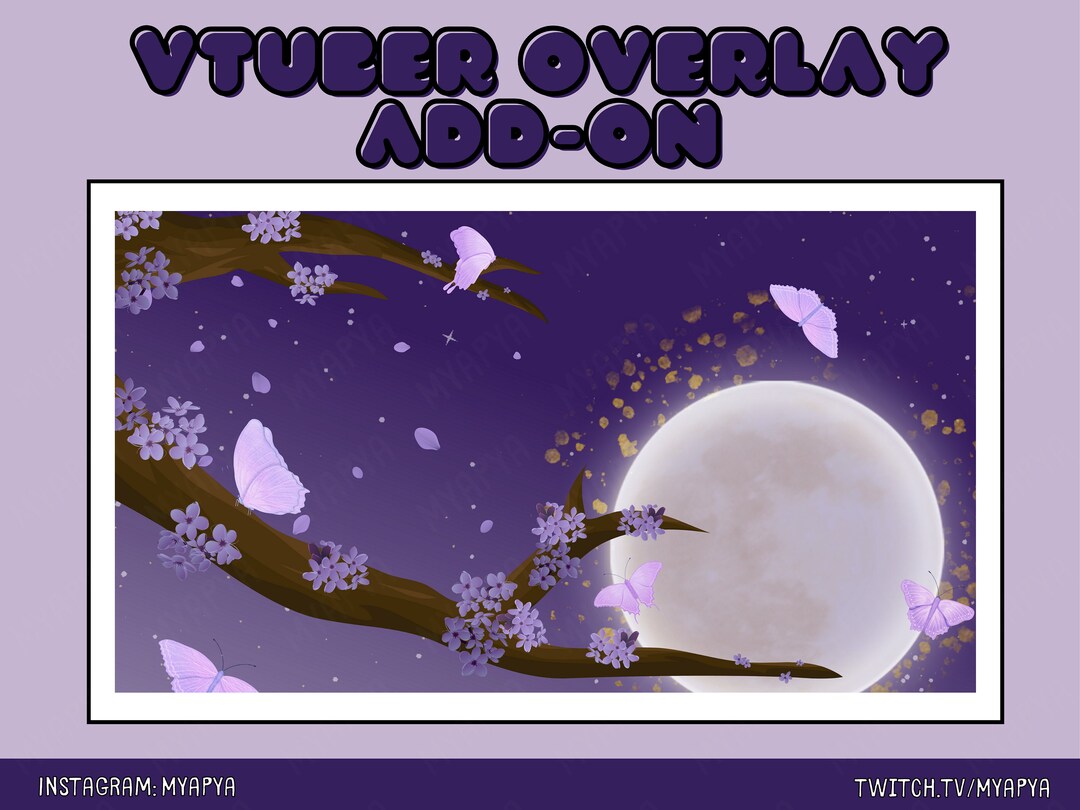 Vtuber Moon Butterfly Animated Scene Overlay Package Add-on for Twitch ...