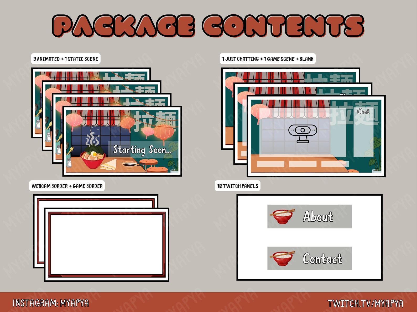 Ramen Shop Animated Scene Overlay Package for Twitch, Aesthetic Setup ...
