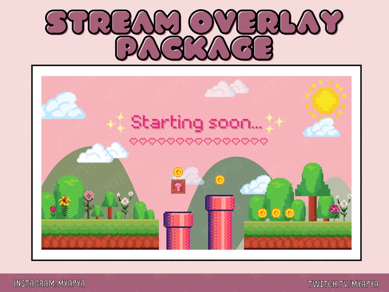 Retro Mario Pixel Animated Twitch Scene Overlay Package, Aesthetic Cute ...