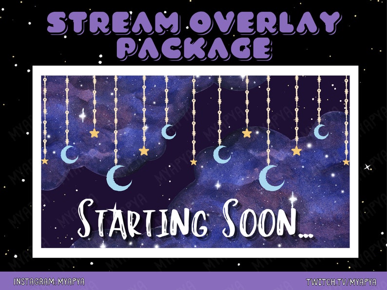 Starry Night Sky Purple Animated Scene Overlay Package for Twitch ...