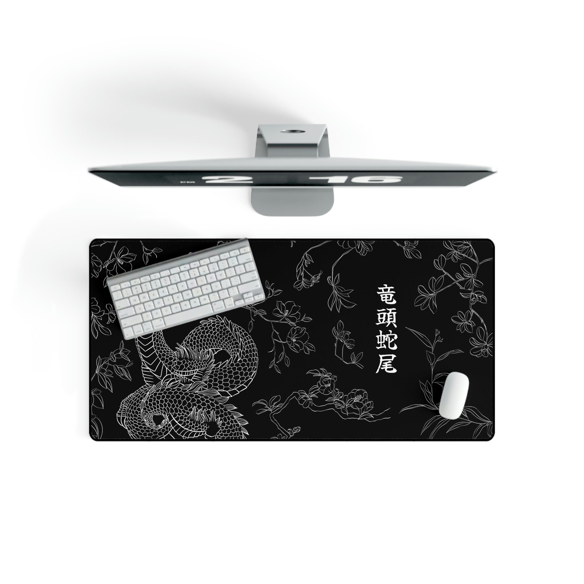 Japanese Dragon XXL Mouse Mat / Black and White / Dragon / Black Floral ...